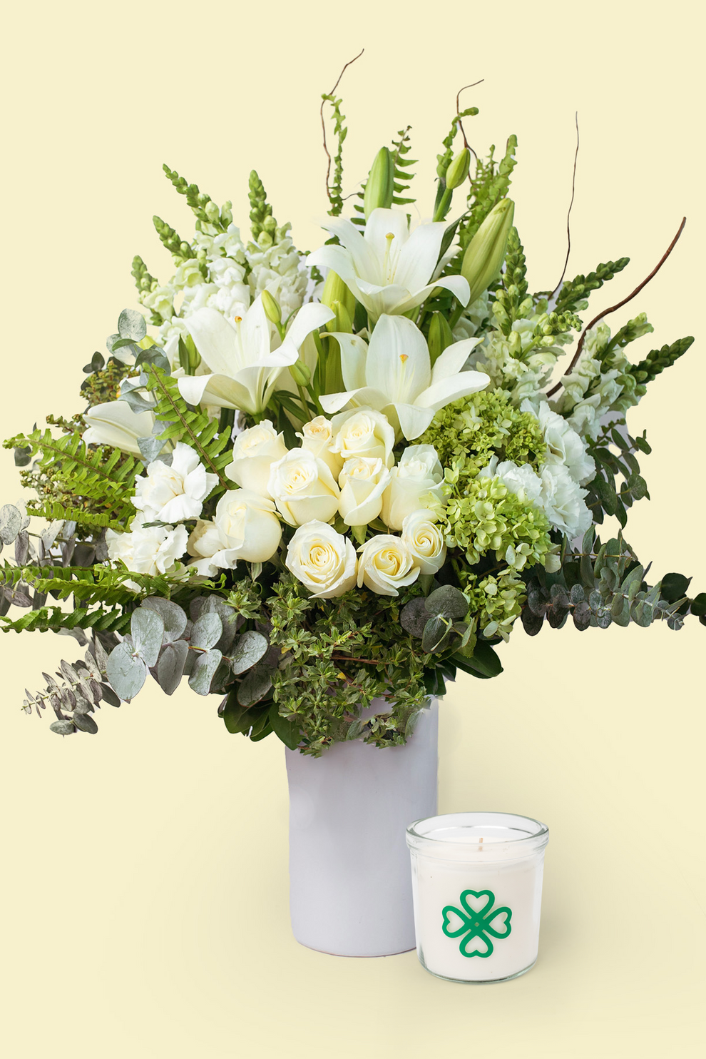 Vela Trébol + A tu memoria - Rosa Blanca y Lilium Blanco – Verbena